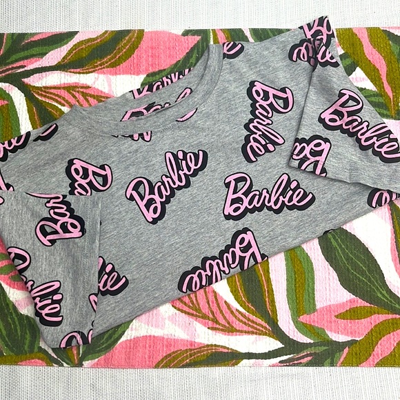 Barbie | Tops | Gray And Pink Barbie Logo Tee | Poshmark